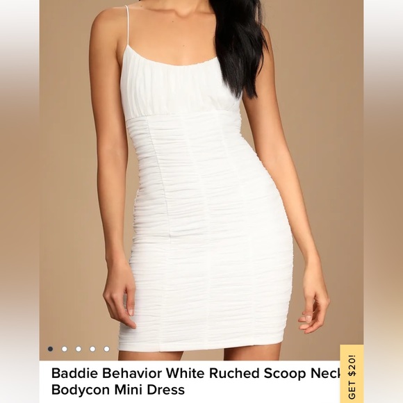 Lulus | Dresses | Lulus Baddie Behavior White Ruched Scoop Neck Bodycon ...